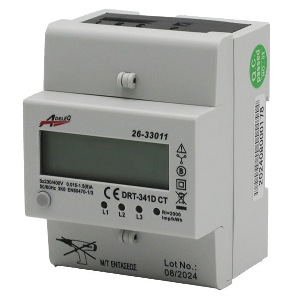 Contor trifazic, pe sina, digital, masura indirecta, 5A, 4 module ...