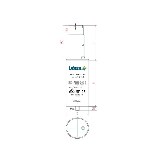 Condensator pentru motor, cu cablu, 4μF, Lifasa 32-102 - Alternativo.ro